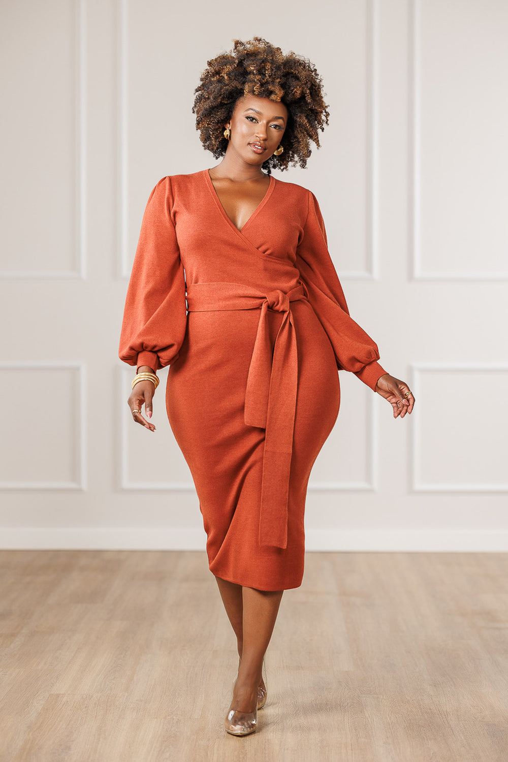 Morique Sweater Knit Dress - Rust