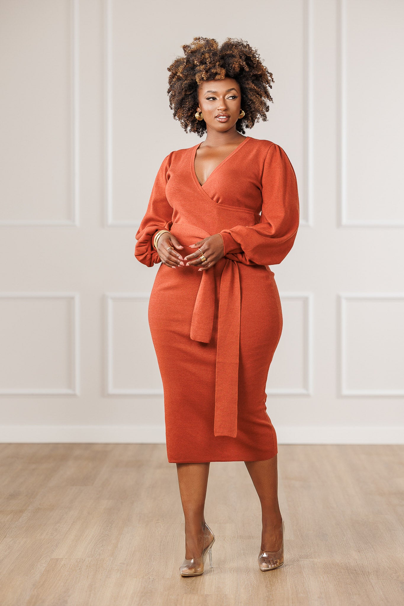 Morique Sweater Knit Dress - Rust