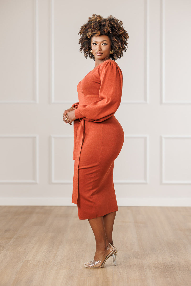 Morique Sweater Knit Dress - Rust