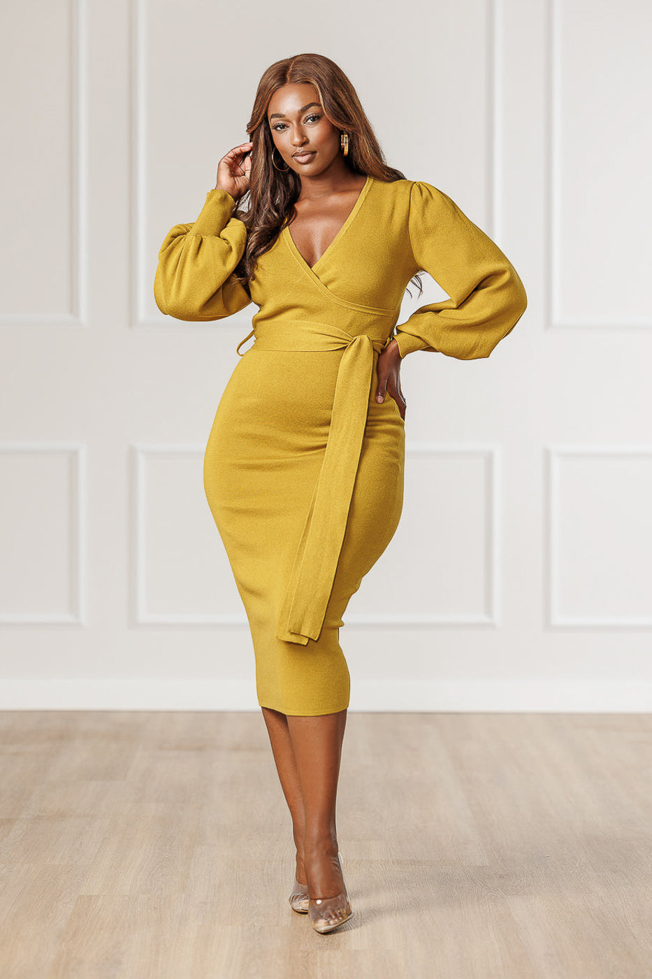 Morique Sweater Knit Dress - Citrine